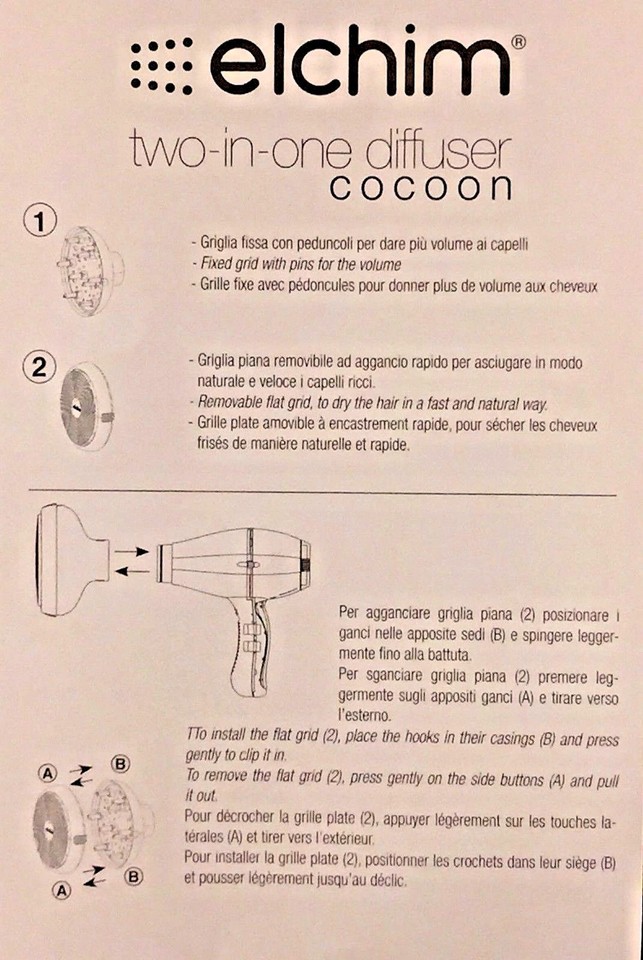 ELCHIM 2001 2 PART COCOON DIFFUSER FITS 2001 & MILANO HAIR DRYER, MADE ...