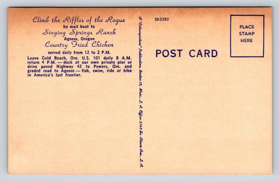 Vintage Postcard Singing Springs Rance Agness Oregon Siskiyou Nat'l ...