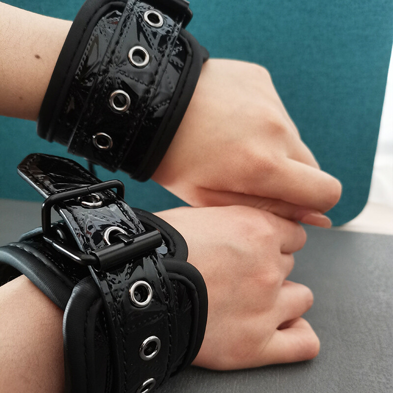 Black Open Leg Bar Set Wrist Ankle Cuffs Handcuffs Bondage Adult Games ...