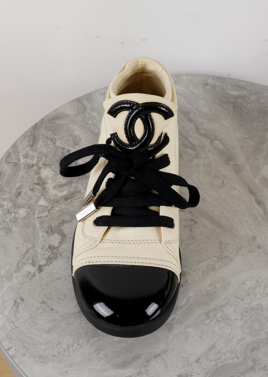 Chanel Leather Beige with Black Sneakers Size 36 | eBay Chanel Leather Beige with Black Sneakers Size 36 | eBay