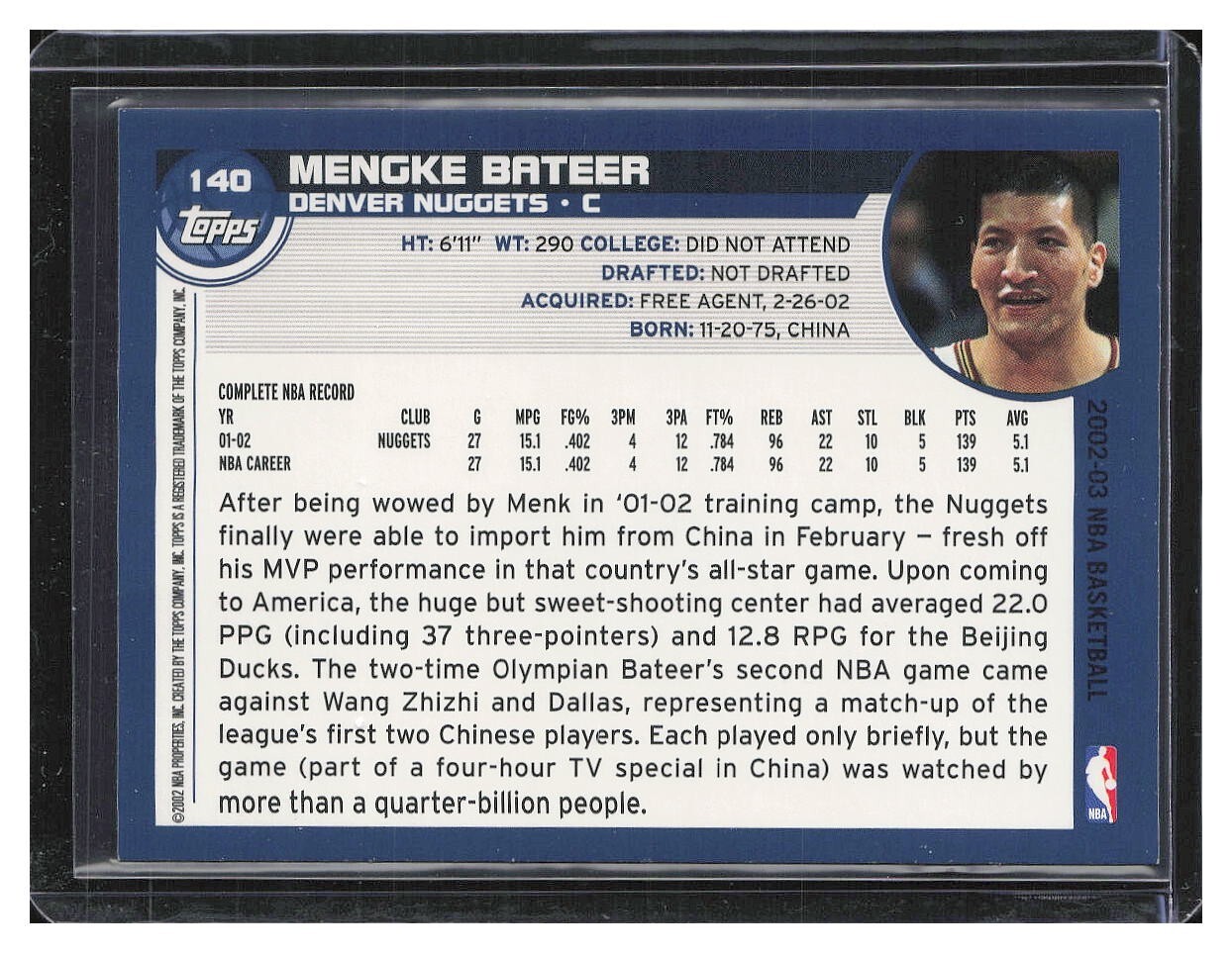2002-03 Topps #140 Mengke Bateer | eBay