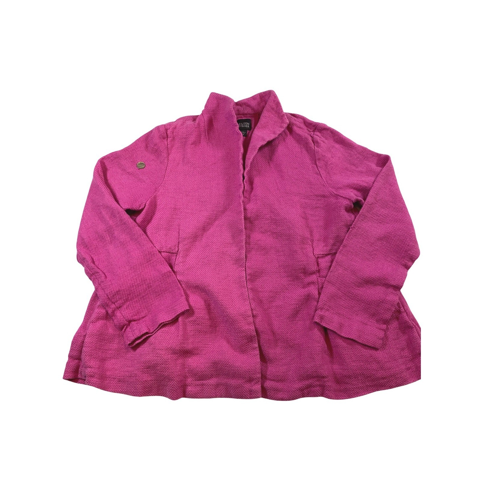 EILEEN FISHER Pink Textured Knit Open Front Collarless Jacket Cardigan ...