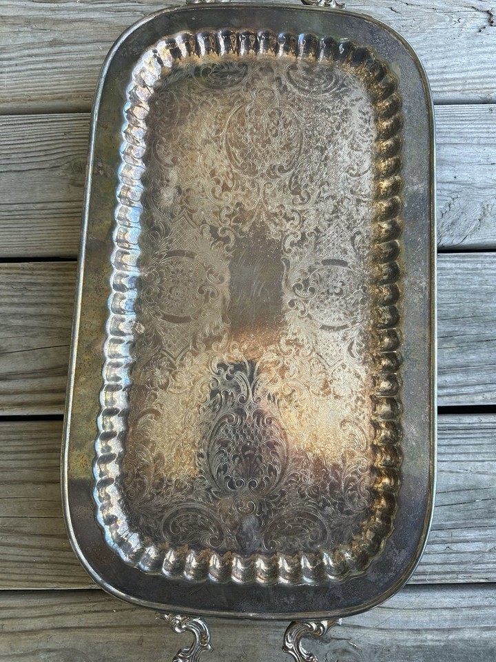 Vintage Large Leonard Footed Silver Platter Butler Serving Tray Silver ...