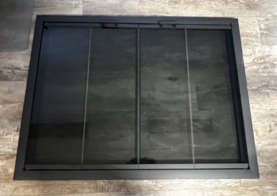 Stoll Glass Fireplace Door Matte Black Bi-Fold Hard Mesh Screen 45.75 ...