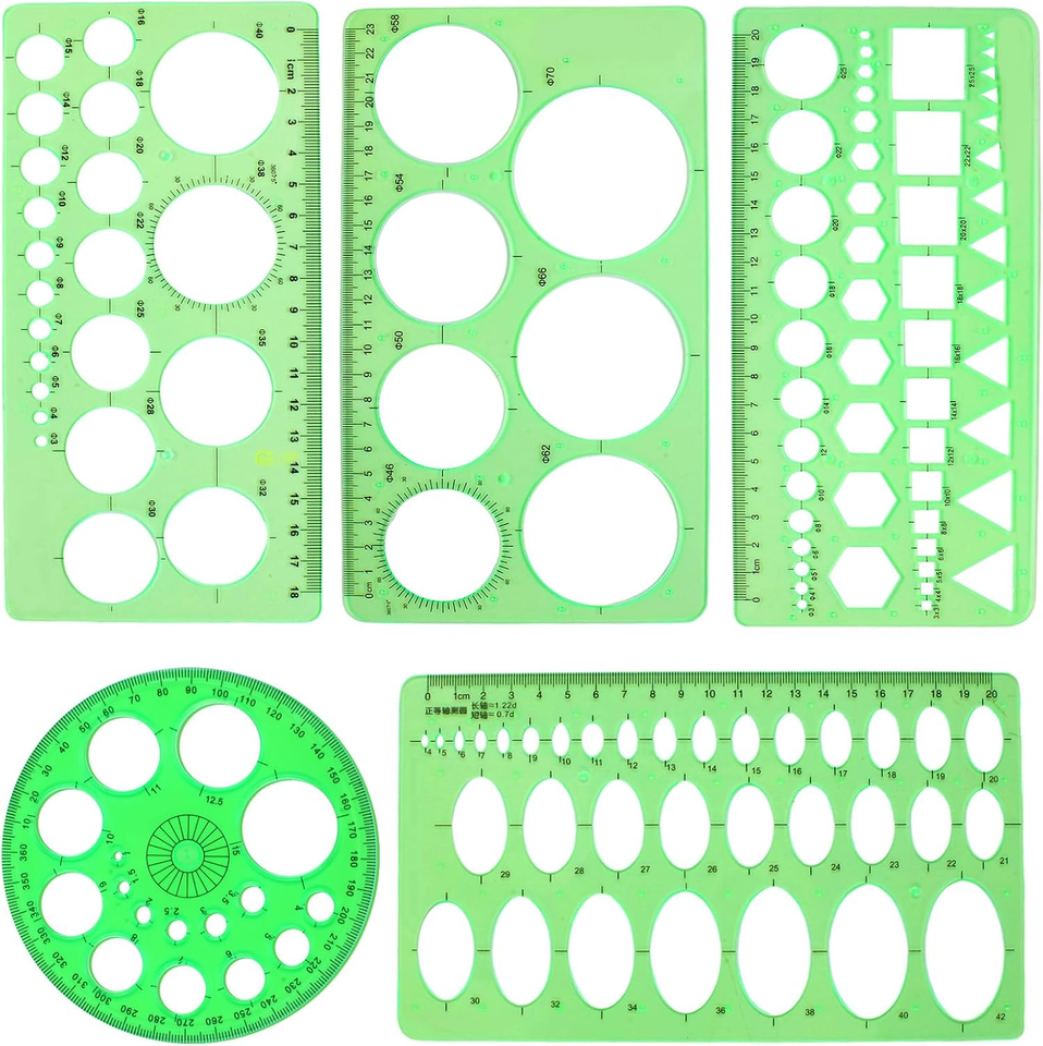 5PCS Circle Template Measuring Geometry Ruler Geometric Drawings ...