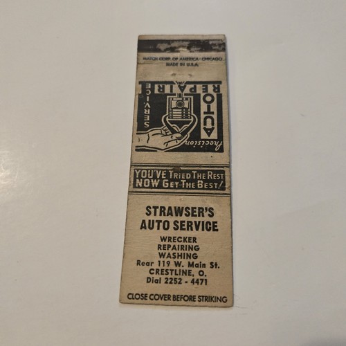 Strawser's Auto Service Crestline Ohio Matchbook Cover | eBay