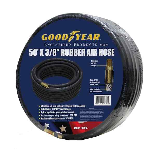 Goodyear 3/8 in. x 50 ft. Black Rubber Air Compressor Accessories Hose ...