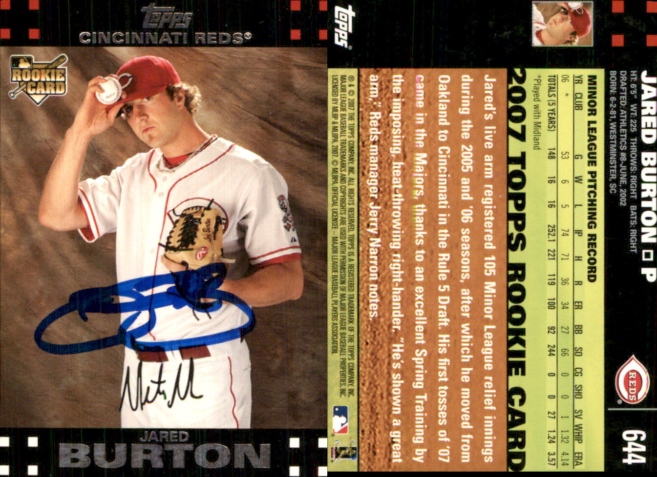 Jared Burton Signed 2007 Topps #644 Card Cincinnati Reds Auto AU | eBay