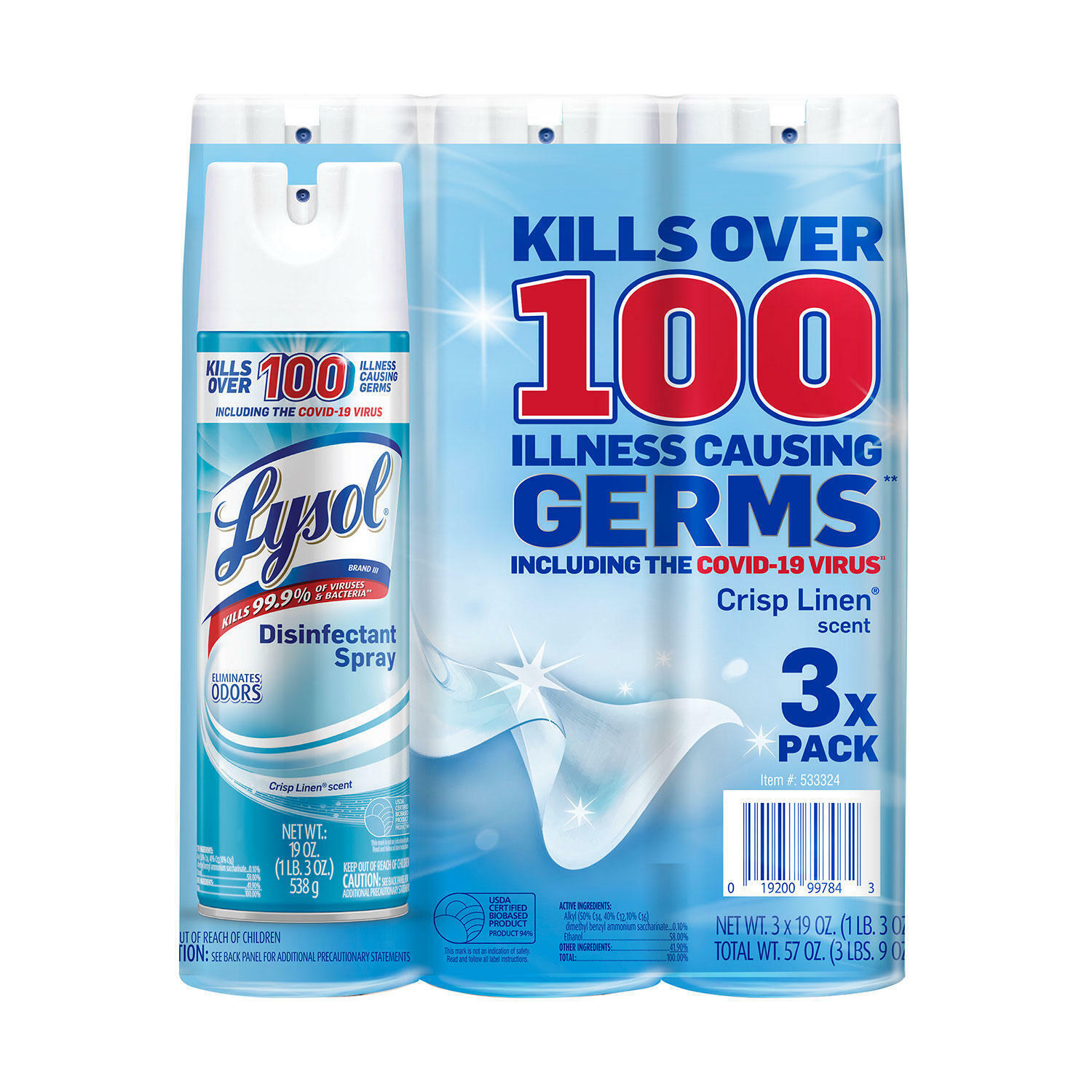 Lysol Disinfectant Spray - Crisp Linen Scent, 19 oz. , Pack of 3 for ...