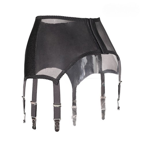 Women's Soft Stretchy 6 Straps Garter Belt Sheer Mesh Cloth Splicing ...