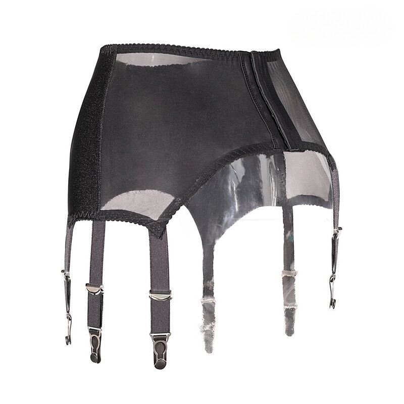 Women's Soft Stretchy 6 Straps Garter Belt Sheer Mesh Cloth Splicing ...