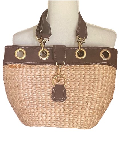AMANDA SMITH STRAW HANDBAG BROWN SUEDE DETAIL DOUBLE HANDLE INSIDE ...