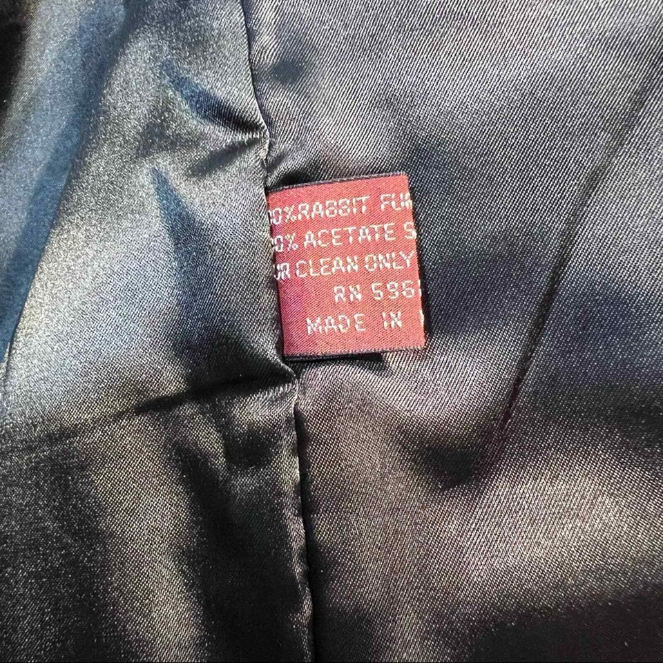 Genuine 100% Rabbit Fur • Size Large• Vintage Black Coat Jacket ...