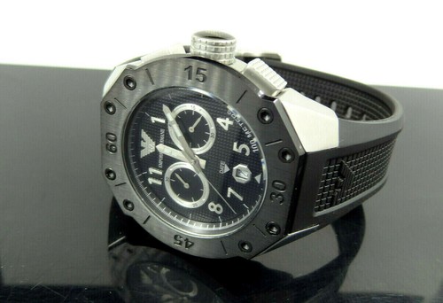 Emporio Armani AR0665 Chronograph Date Rubber Black Strap Men's Watch ...