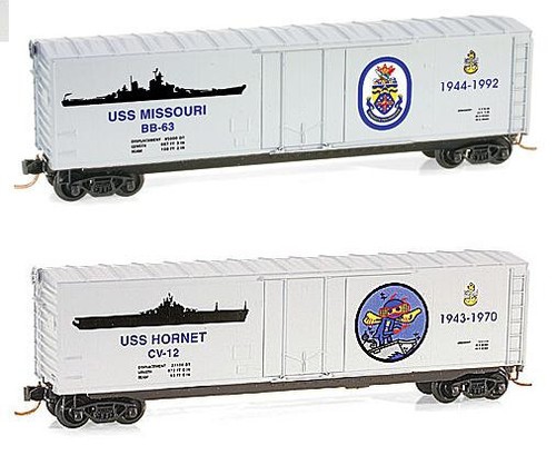 Micro-Trains N 50' Box Car - 2-Car Navy Series Set - USS Missouri & USS ...