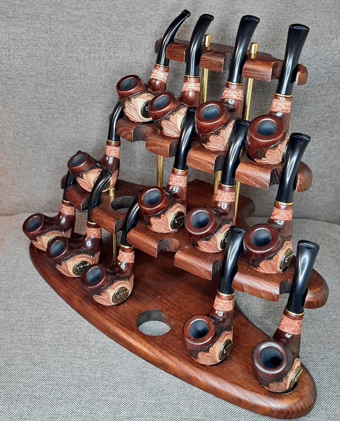 Pipe Stand for 15 Smoking Bowls - Wooden Pipe Holder - Tobacco Pipe ...