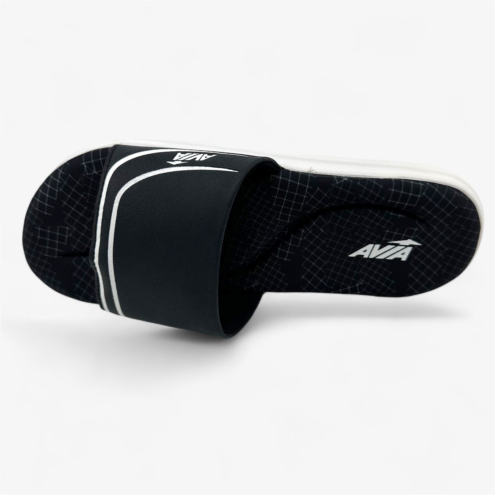 Avia Memory Foam Slide Jet Black Bright White Kids Boys Sandal Slide | eBay