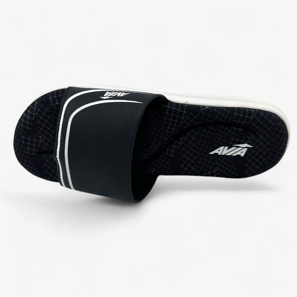 Avia Memory Foam Slide Jet Black Bright White Kids Boys Sandal Slide | eBay