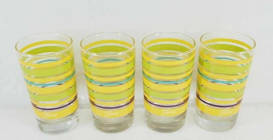 set 4 FIESTA glass 7oz JUICE daffodil lemongrass turquoise mulberry ...