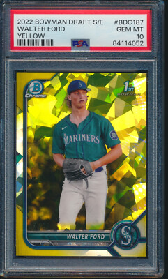 PSA 10 WALTER FORD 2022 Bowman Chrome SAPPHIRE YELLOW REFRACTOR #/75 RC ...
