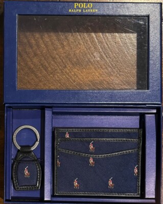 New AUTHENTIC Ralph Lauren Card Case Keychain Blue Gift Set | eBay