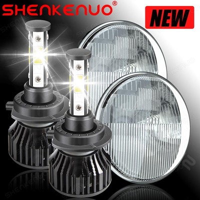 Pair 7 inch led Round Headlights H4 HI/LO Beam For Freightliner ...