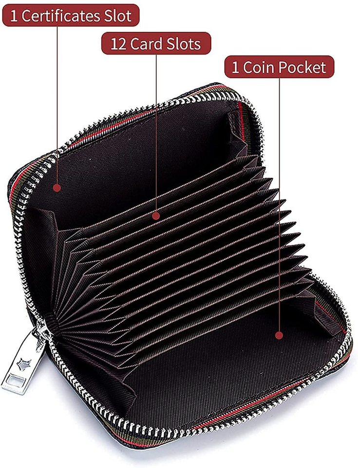 Man Women RFID Genuine Leather Zipper Wallet Credit Card Holder Pocket ...