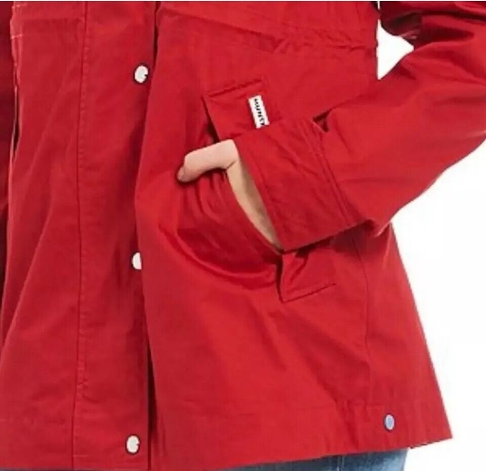 HUNTER Women's S Cotton Smock Hooded Rain Jacket Water Resistant Red ...