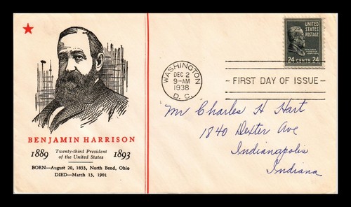 DR JIM STAMPS US COVER BENJAMIN HARRISON PRESIDENTIAL FDC SCOTT 828 ...