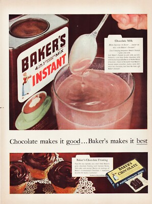 Print Ad Bakers Chocolate 1955 Hot Cocoa Full Page Large Magazine 10.5 ...