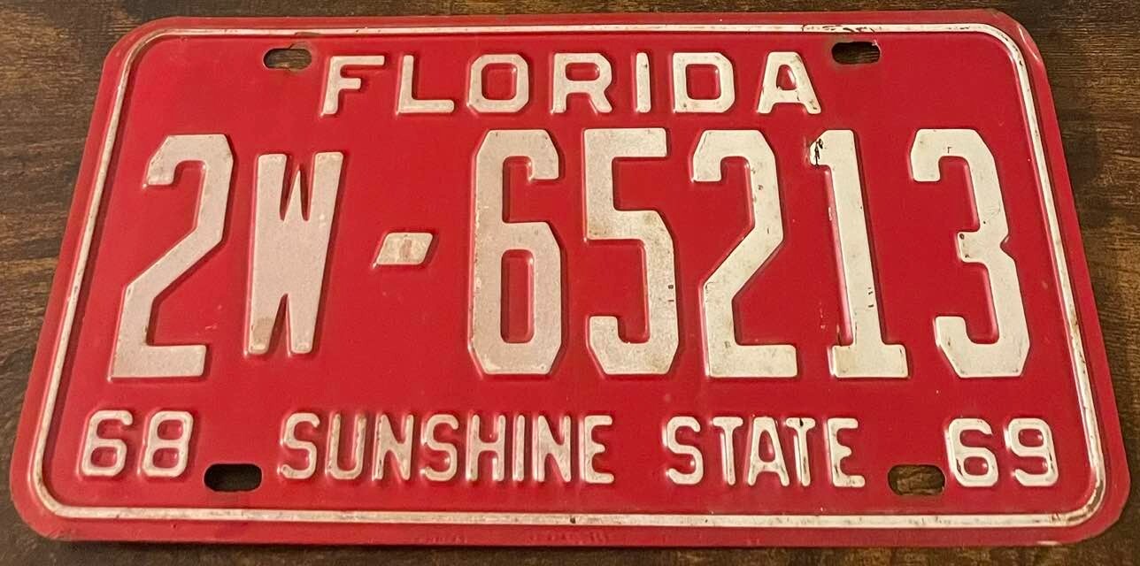 1968 1969 Vintage Florida License Plate 2W-65213 Duval County ...