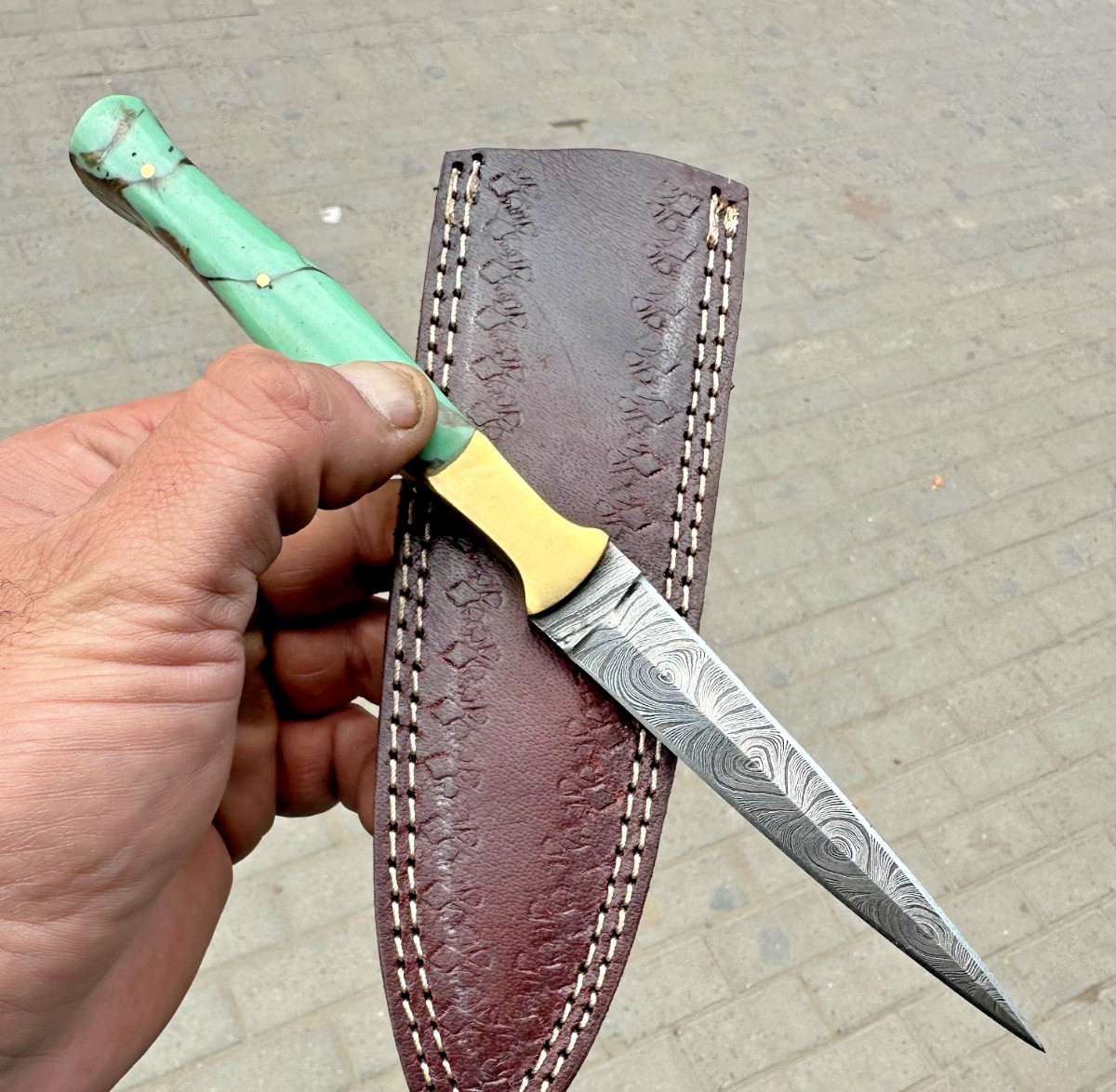 Custom Handmade Forged Damascus Steel Boot Knife Dagger - 1438