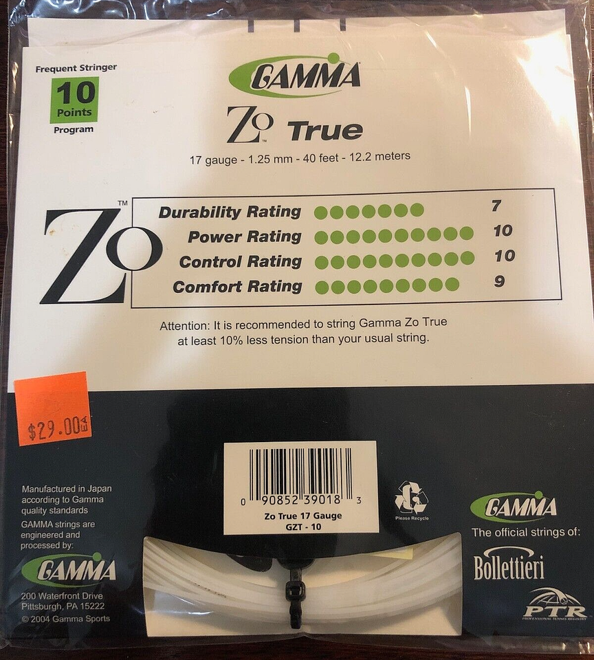 Gamma Zo True Tennis Strings 17 Guage 1.25mm | eBay