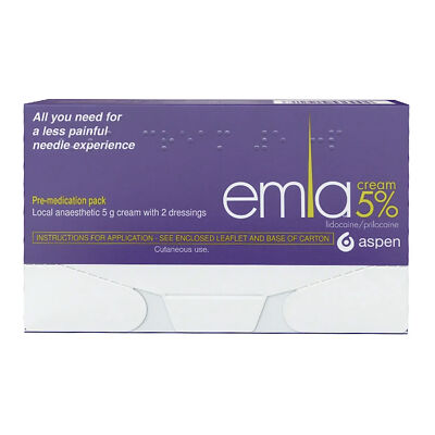 EMLA 5% Local Anaesthetic Numbing Cream 5g + 2 Dressings Lidocaine ...