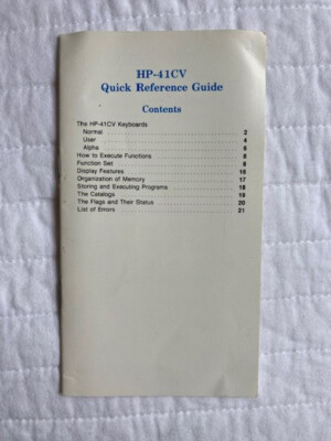 Quick reference guide for Hewlett Packard HP 41CV Calculator | eBay