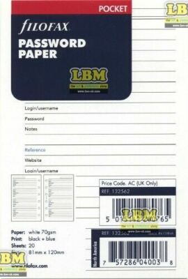 Filofax Pocket size Password Paper Organiser Refill 132562 | eBay
