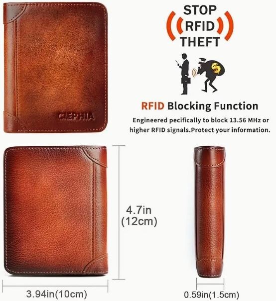 RFID-Blocking Brown Vintage Cowhide Leather Men's Trifold Wallet, Free ...