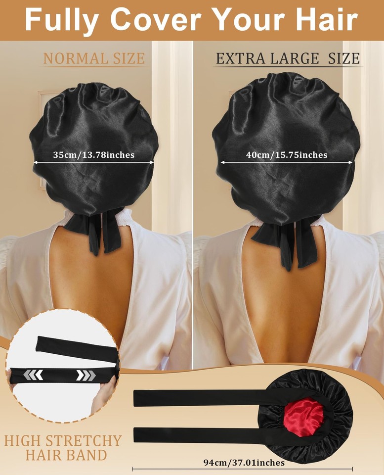 Extra Large Satin Bonnet Sleeping Jumbo Silk Double Layer Tie Band ...