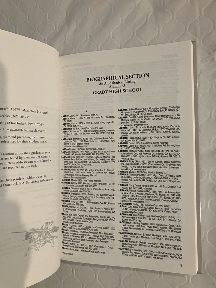 Henry W. Grady High School, Atlanta, Georgia Alumni Directory 1947-2001 ...