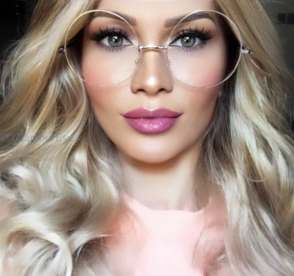 Oversized MALINA XXL Large Big Round Circle Thin Metal Frames Clear ...
