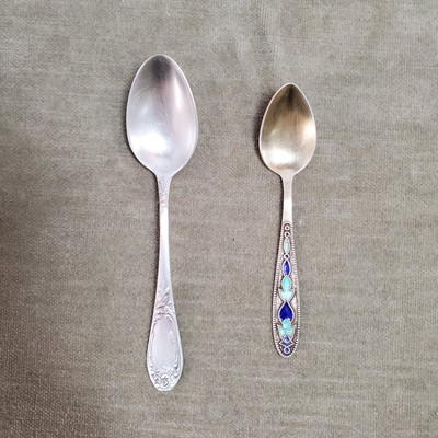 Vintage Soviet Union 875 marked silver spoon enameled & 1 spoon nickel ...
