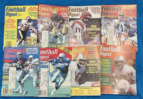Lot of (8) Football Digest Magazines 1980's Warner, Sipe, Willams ...