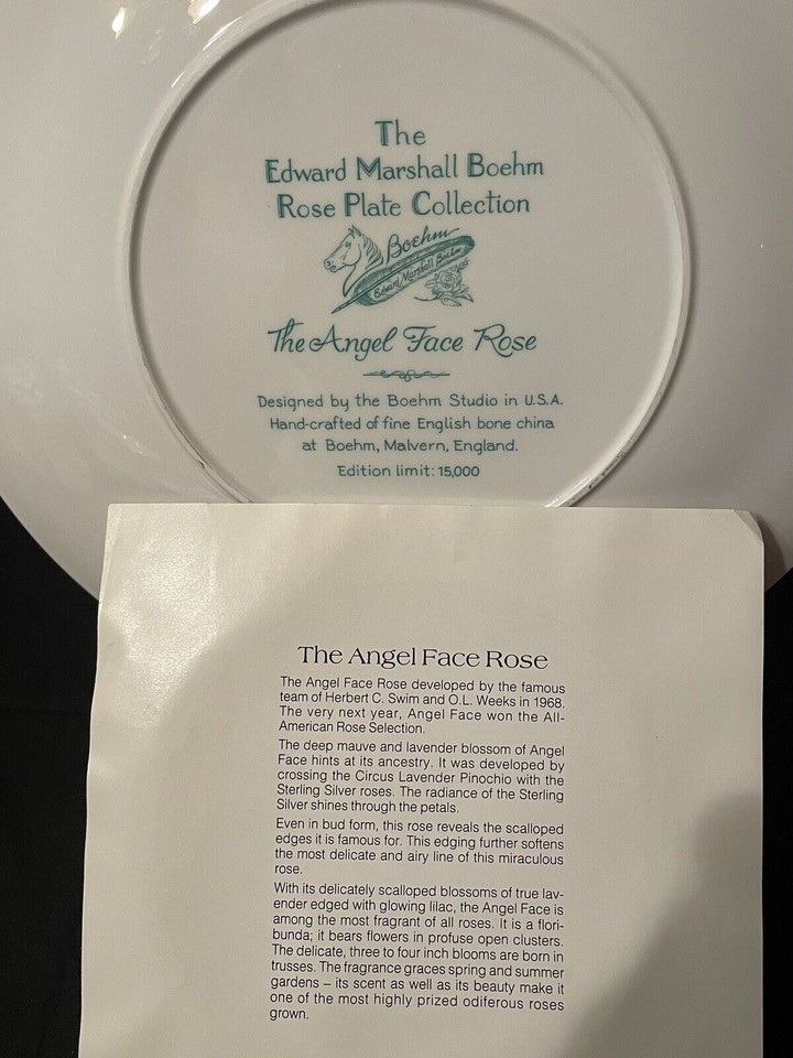 BOEHM Angel Face Rose 10-3/4" Plate w/ Original Box & Papers | eBay