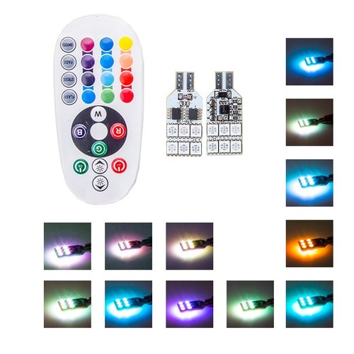 2 remote controls T10 5050 LED RGB car wedge dome light indoor reading ...