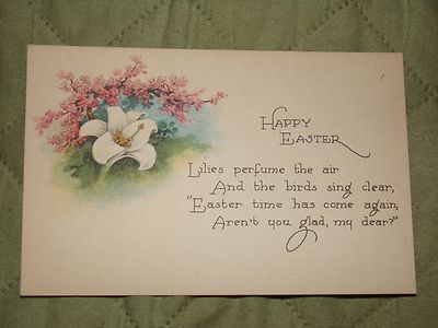 Vintage Postcard Happy Easter Poem With White Lily And Pink Flowers | eBay