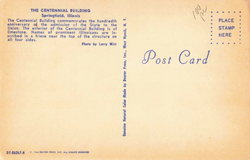 Postcard The Centennial Building Springfield Illinois State's 100th | eBay