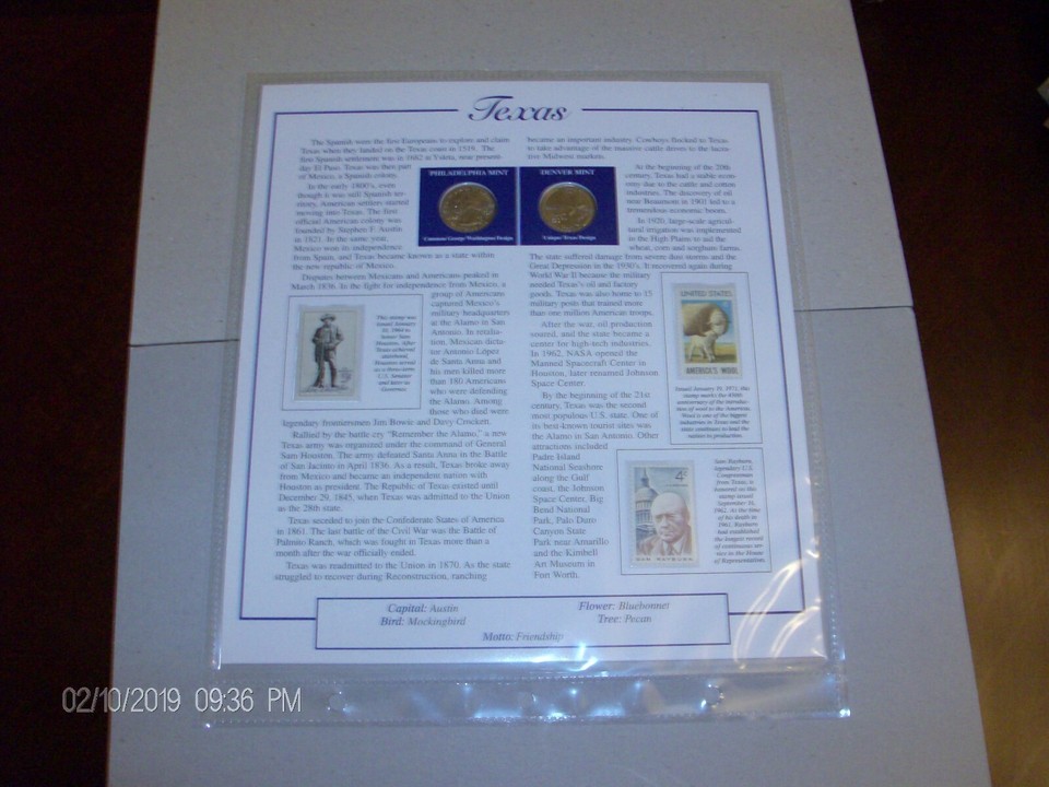 2004 Texas Postal Commemorative Society Statehood Quarter Collection ...