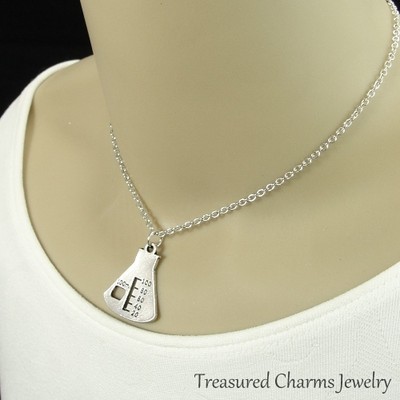 Silver Lab Beaker Charm Necklace - Scientist Biology Science Pendant ...