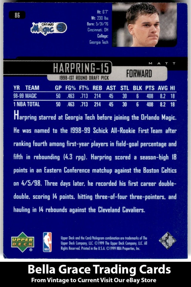 1999-00 Upper Deck Matt Harpring #86 Orlando Magic NBA Basketball | eBay