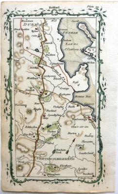 NORTHUMBERLAND DURHAM ROAD MAP BY ARMSTRONG c1776 GENUINE ANTIQUE ...